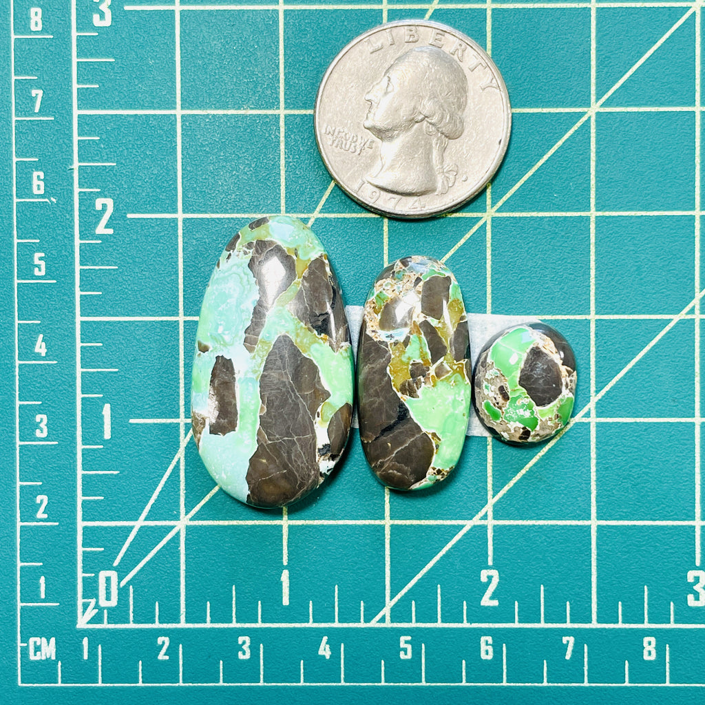 Large Lime Green Mixed Carico Lake Turquoise, Set of 3 - Turquoise Moose