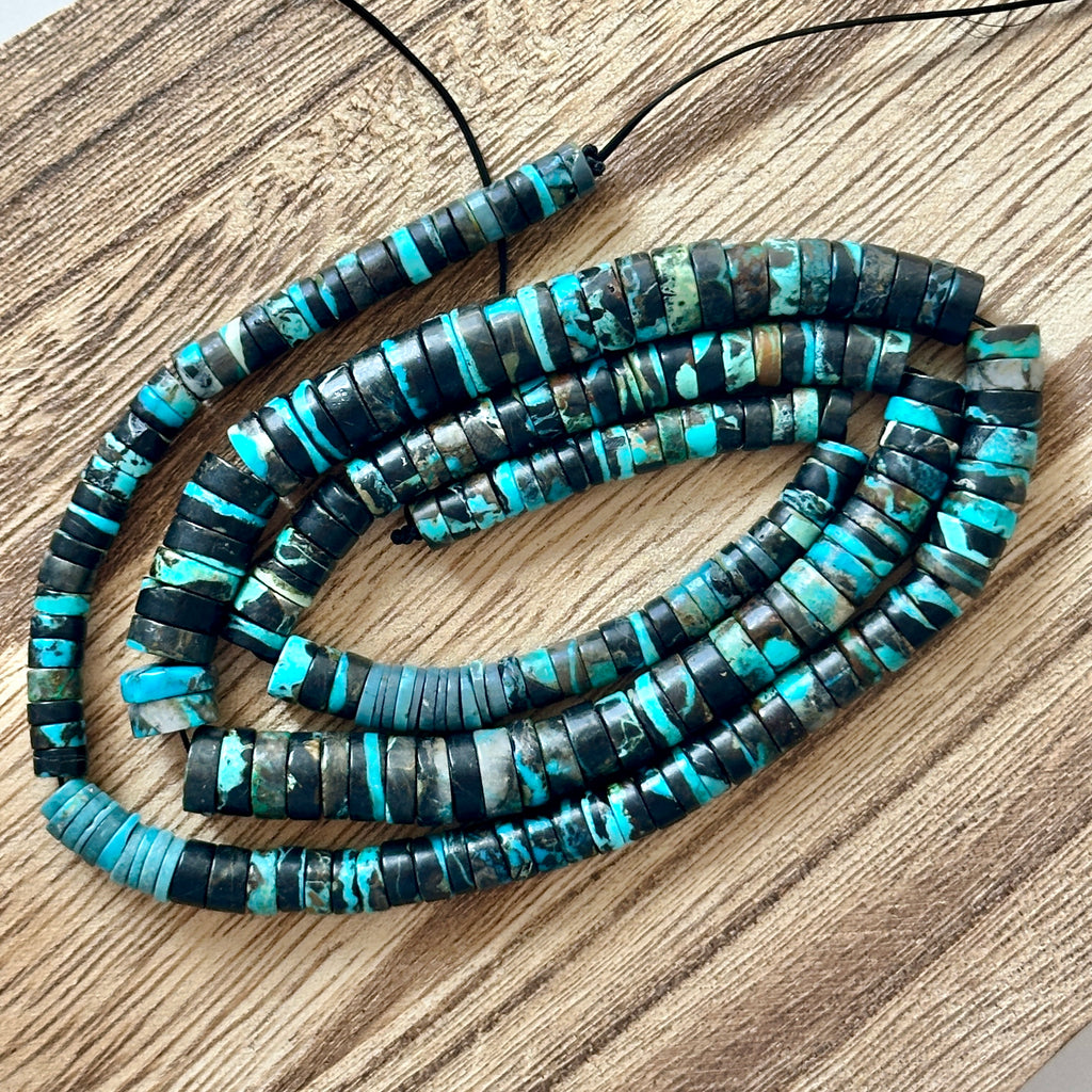 Blue and Black Super 8 Turquoise Heishi Beads – Turquoise Moose