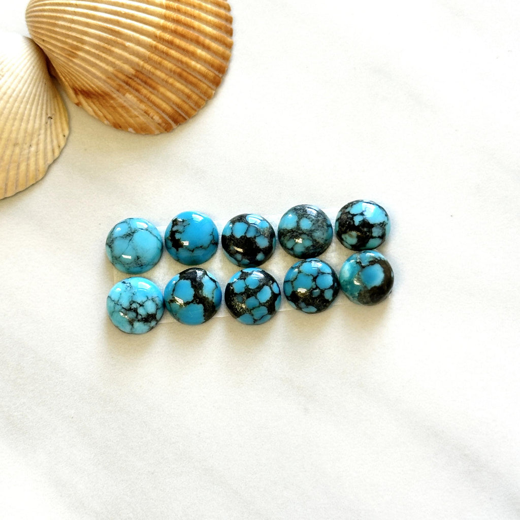 Small Sky Blue Round Yungai Turquoise, Set of 10 - Turquoise Moose
