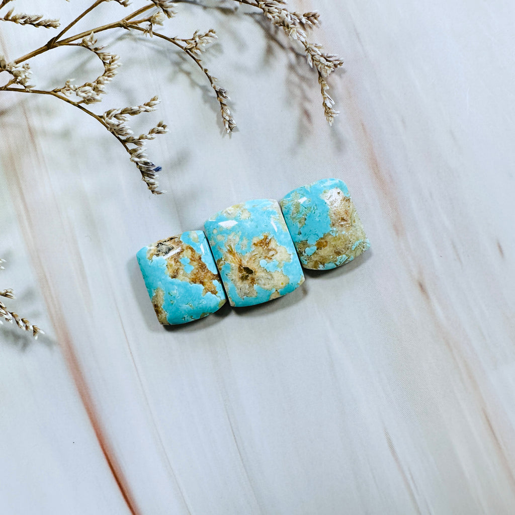 Medium Faint Blue Barrel Sand Hill Turquoise, Set of 3 - Turquoise Moose