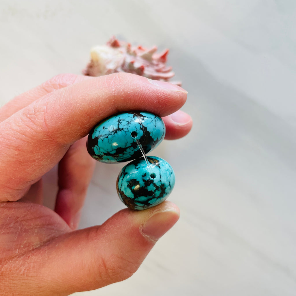 Medium Ocean Blue Oval Yungai Beads, Set of 3 - Turquoise Moose